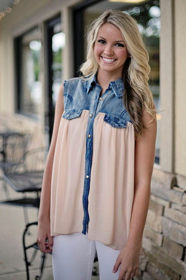 Karlie: Perri Top, Denim/Peach - Elise