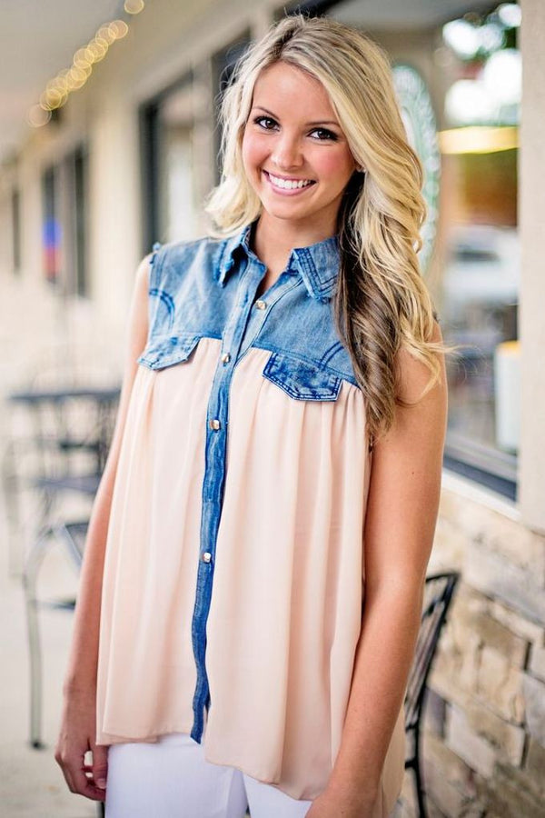 Karlie: Perri Top, Denim/Peach - Elise