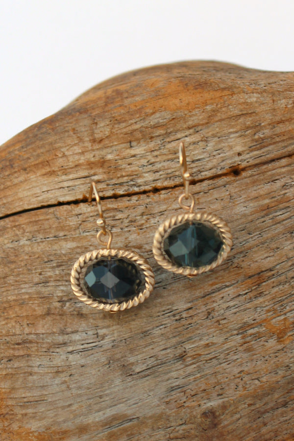 Rope Trimmed Beaded Earrings, Black - Elise