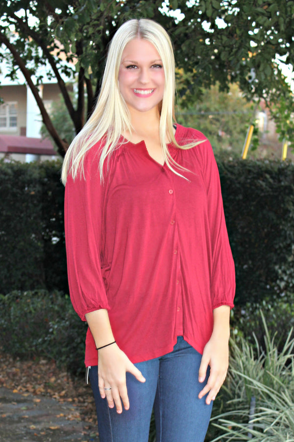 Kensie: Riley Top, Burgundy - Elise