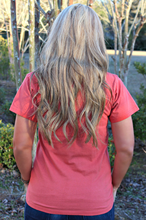 Southern Marsh: Embroidered Pocket Tee, Burnt Sienna - Elise